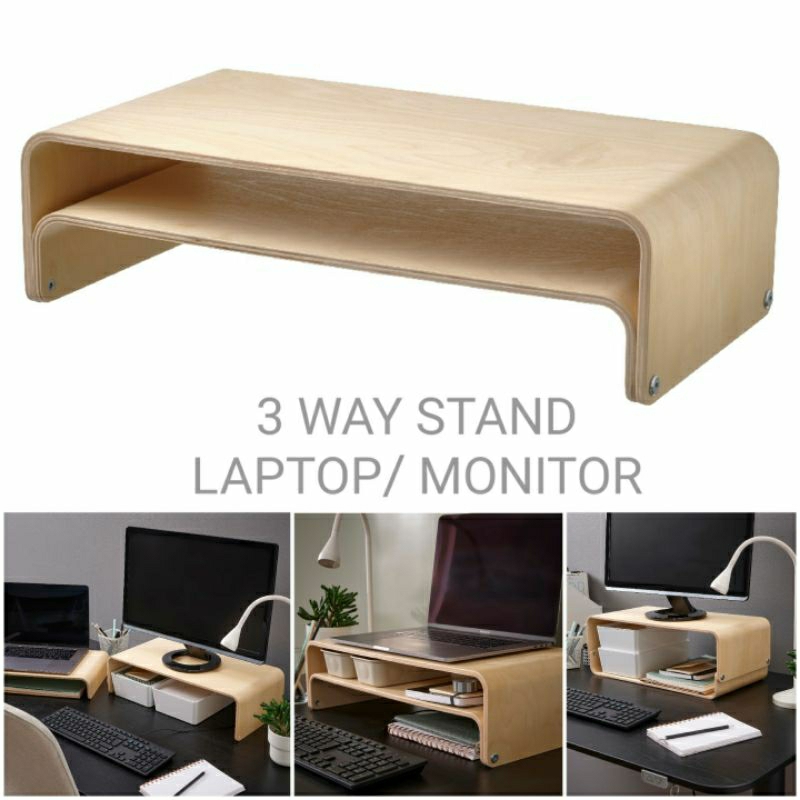 Jual Stand Meja Laptop Monitor 3 Way Kayu Birch ukuran 52x26cm | Shopee ...