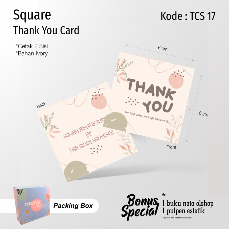 Jual Isi 100 pcs - Thank Card - Kartu Ucapan Olshop - Thank You Card ...