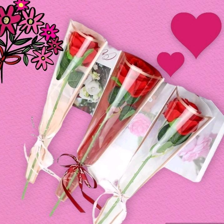 Jual Bunga Mawar Palsu / Single Rose Bucket Valentine Pita Harga ...