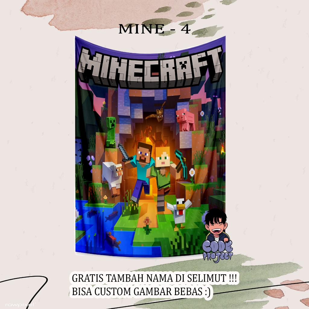 Jual SELIMUT KARAKTER MINECRAFT - selimut anak gambar minecraft - selimut karakter anak - custom ...