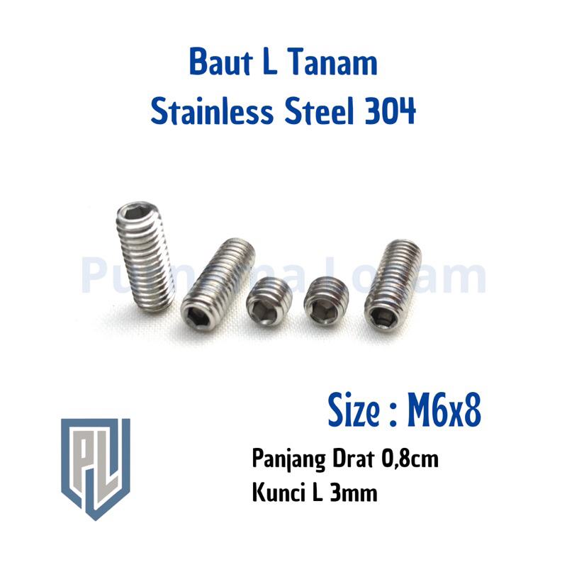 Jual Baut L Tanam M6 x 8 ( Drat 10 Panjang 0.8cm ) Stainless Steel 304/ drat 10/ kunci L3 ...