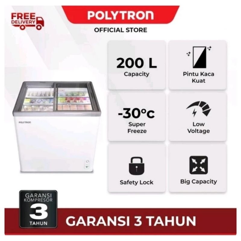 Jual Chest Freezer Box Polytron CF 229 Pintu Sliding Kaca 200L CF229 ...
