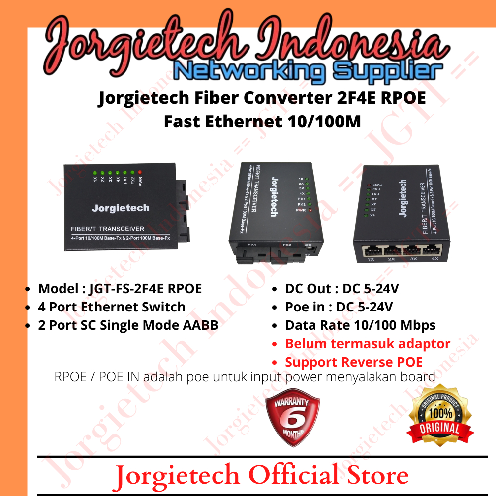 Jual Jorgietech JGT-FS2F4E-RPOE Media Converter 2 Port FO 4 Port Lan Fiber optic Switch Optic 2 ...