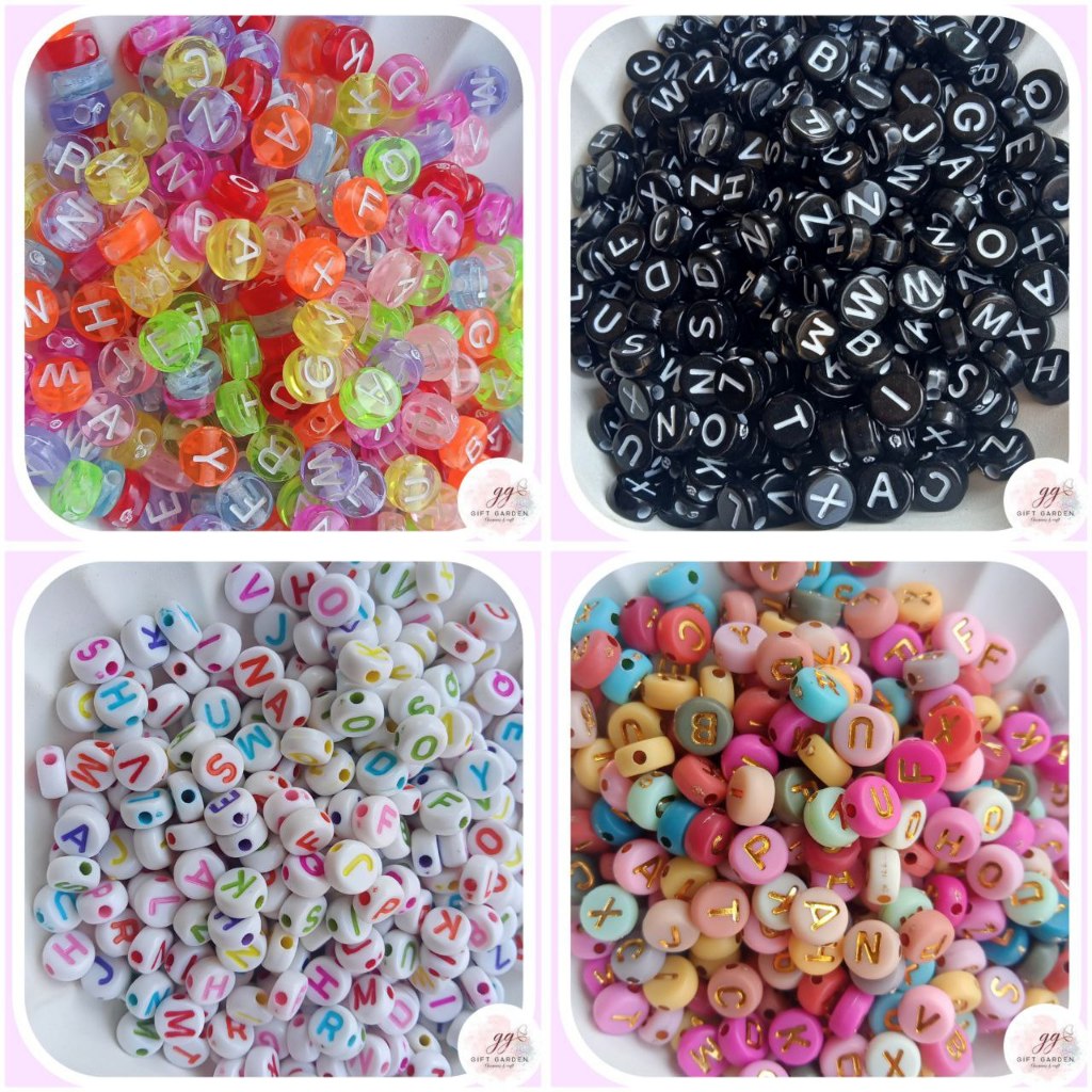 Jual 15gr mote huruf bulat pipih putih hitam bening emas warna dop mix ...