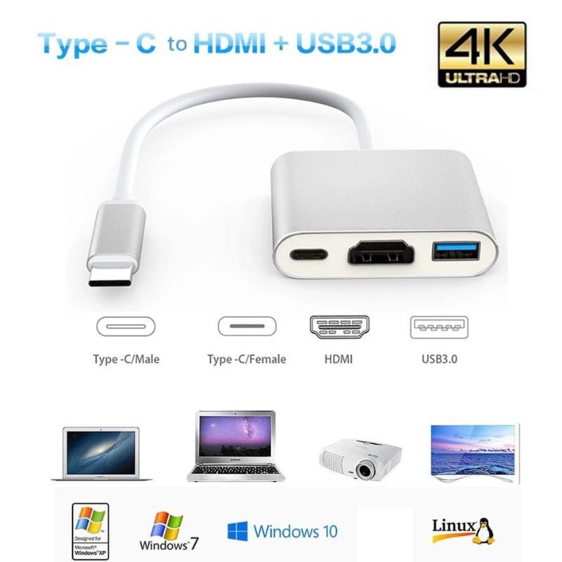 Jual Converter USB Type-C 3in1 Type-C HDMI USB 3.0 | Shopee Indonesia