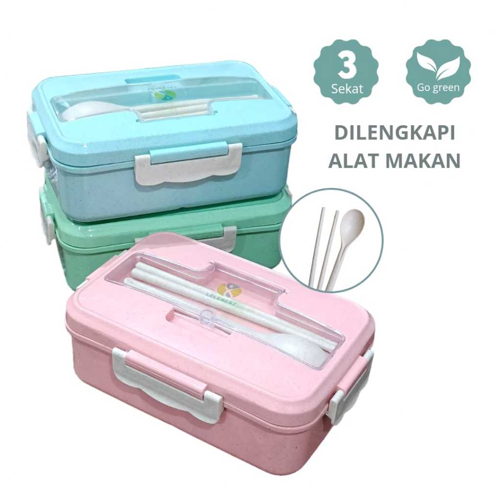 Jual Lunch Box Set Kotak Bekal Makan Jerami Gandum kotak makan 1000ml 4 In 1 Free Sendok Tempat ...