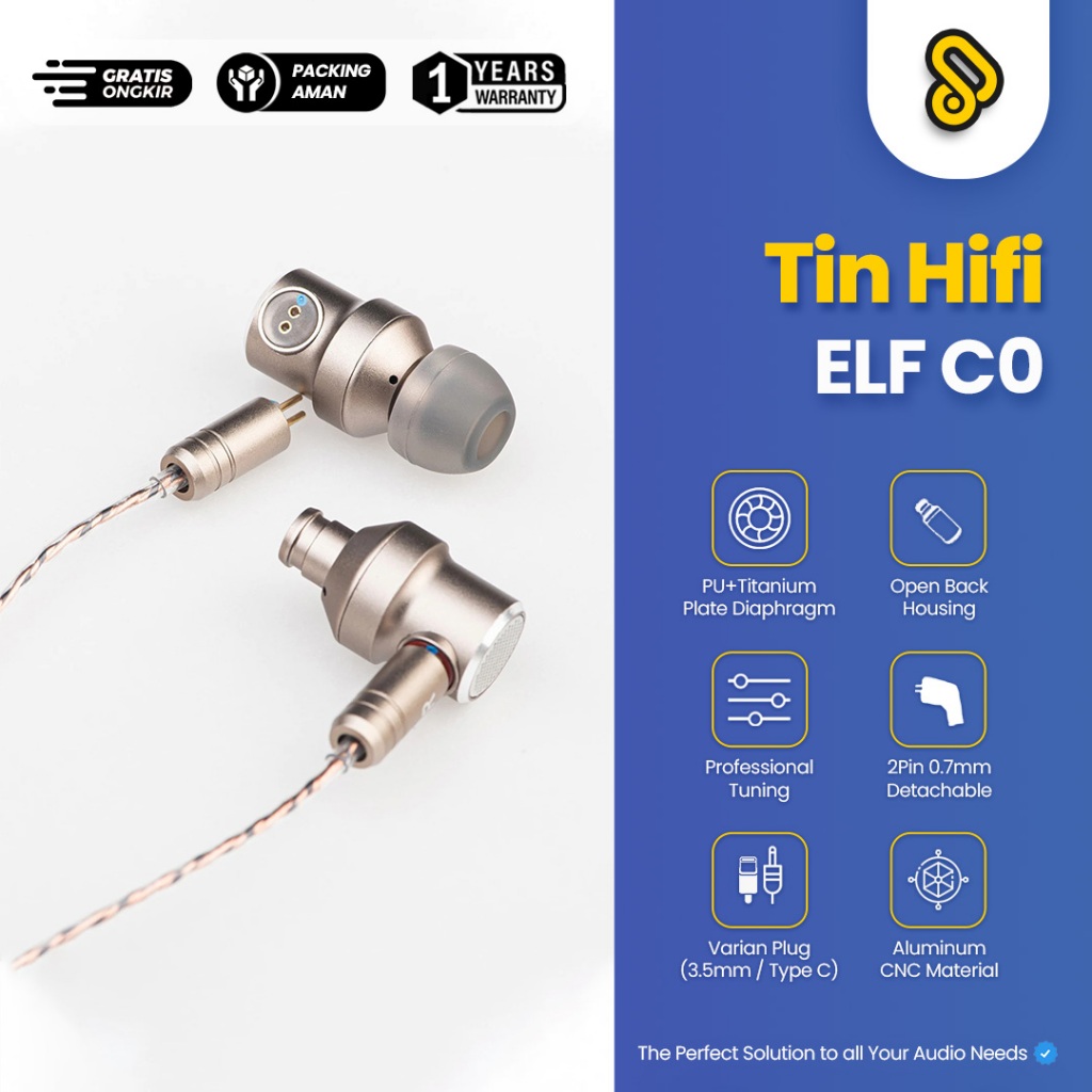 Jual Tin Hifi ELF C0 Headset In-Ear Monitor PU+Titanium Composite ...
