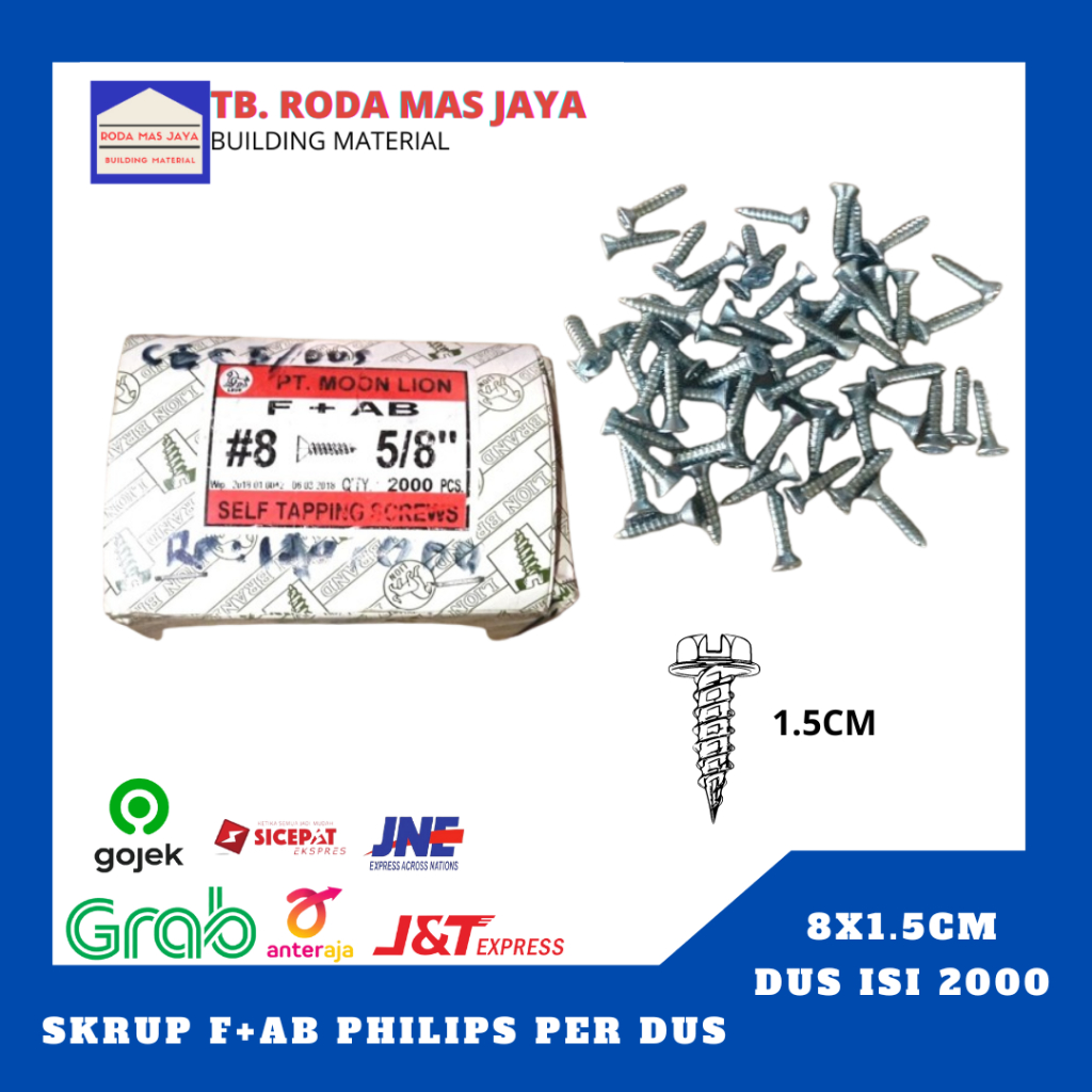 Jual Sekrup/Skrup/Scrup Phillip/Skrup FAB/Tapping Screw Philip 1/1.5/2 ...
