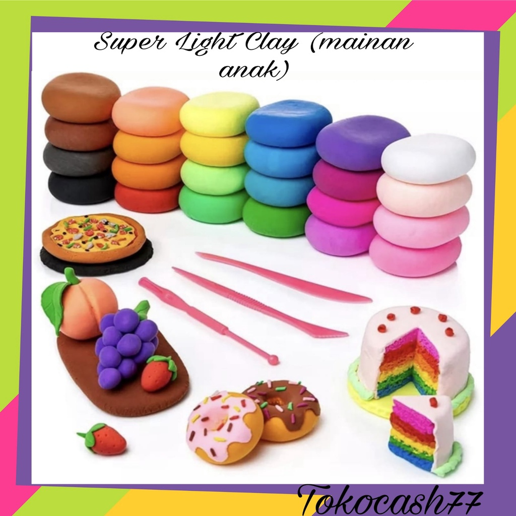 Jual POLYMER CLAY / SUPER LIGHT CLAY MAINAN ANAK EDUKASI PLASTISIN ISI ...