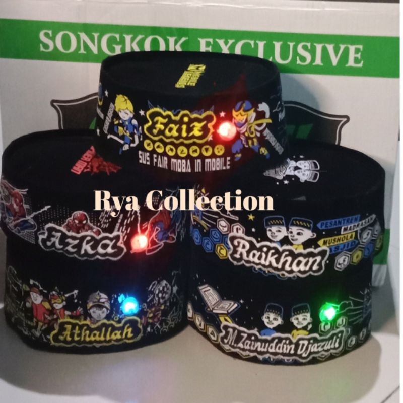 Jual Peci songkok blusdru karakter bordir nama +LED | Shopee Indonesia