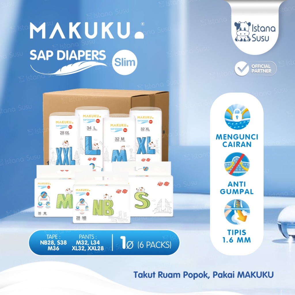 Jual KARTON Makuku SAP Diapers Slim NB/S/M/L/XL/XXL - ( 6 Pcs ...