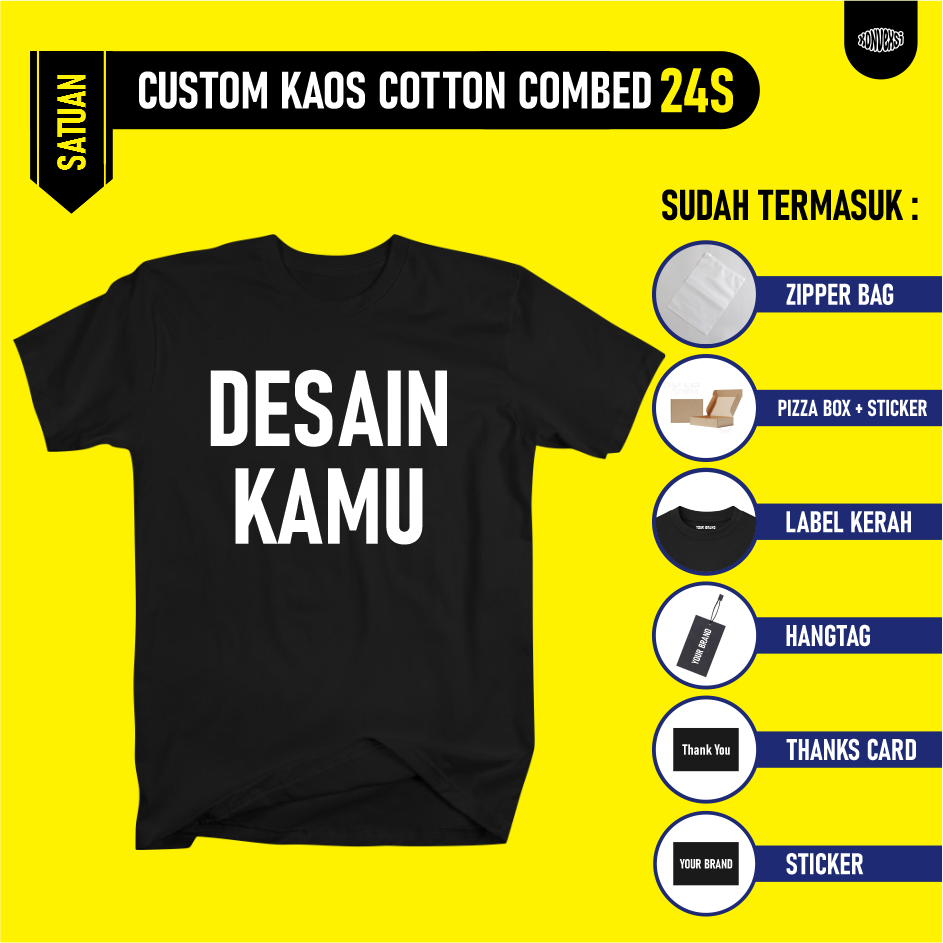 Jual Kaos Custom Satuan Cotton Combed 24s PREMIUM Lengan Pendek ( Ukuran Sablon A3 Plus s/d A3 ...