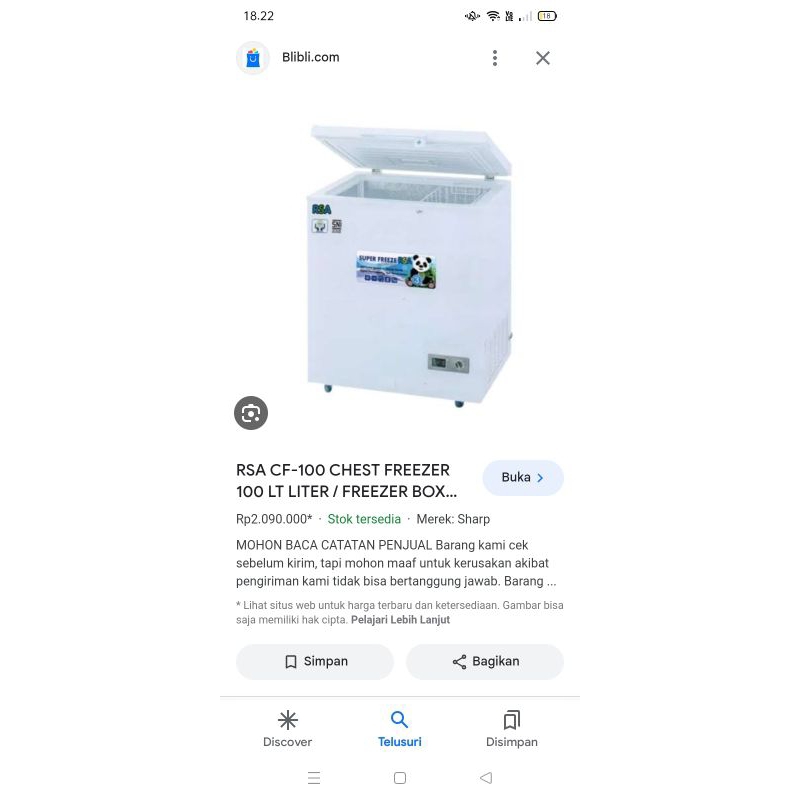 Jual rsa chest freezer 100liter | Shopee Indonesia