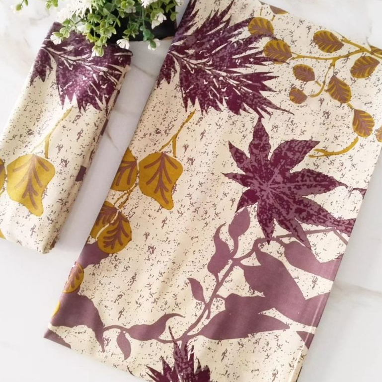 Jual Kain Batik 2 Meter Motif Ecoprint Printing Putih Daun Kembang ...