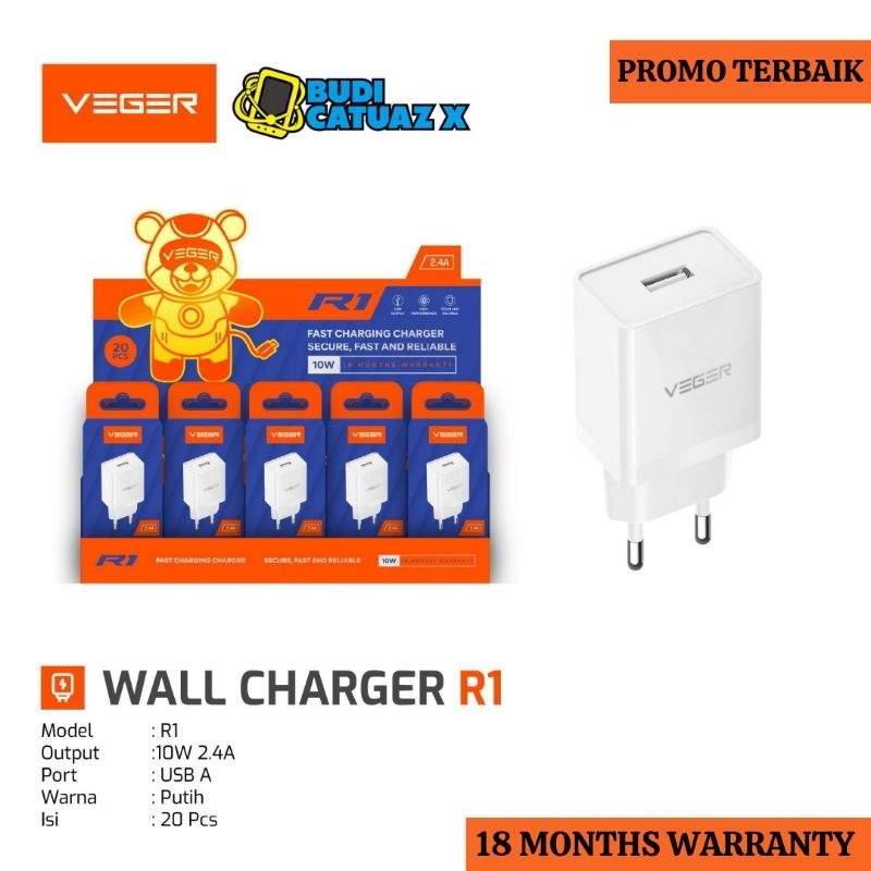 Jual BATOK CHARGER VEGER R1 / TRAVEL CHARGER VEGER R1 FAST CHARGING ...