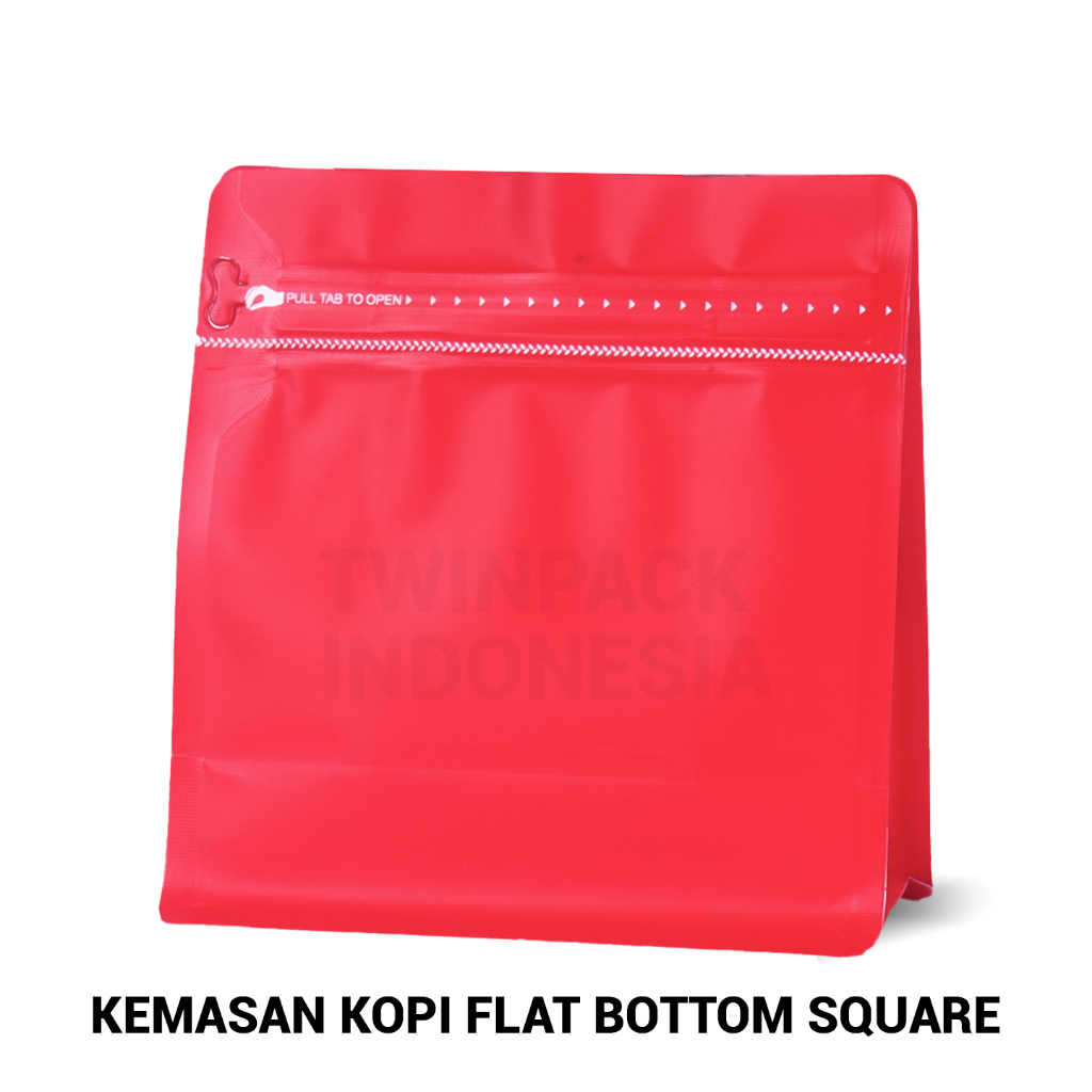 Jual Kemasan Kopi 100 Gram Ziplock Merah Flat Bottom Square Wide ...