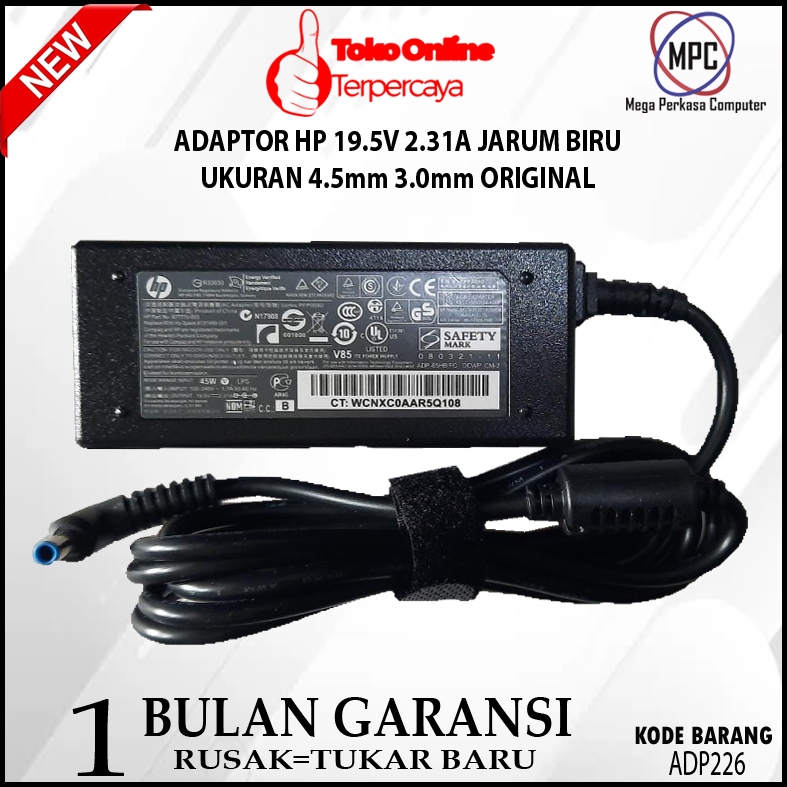 Jual Adaptor Charger Laptop HP 19.5V 2.31A Colokan Biru Original | Shopee Indonesia