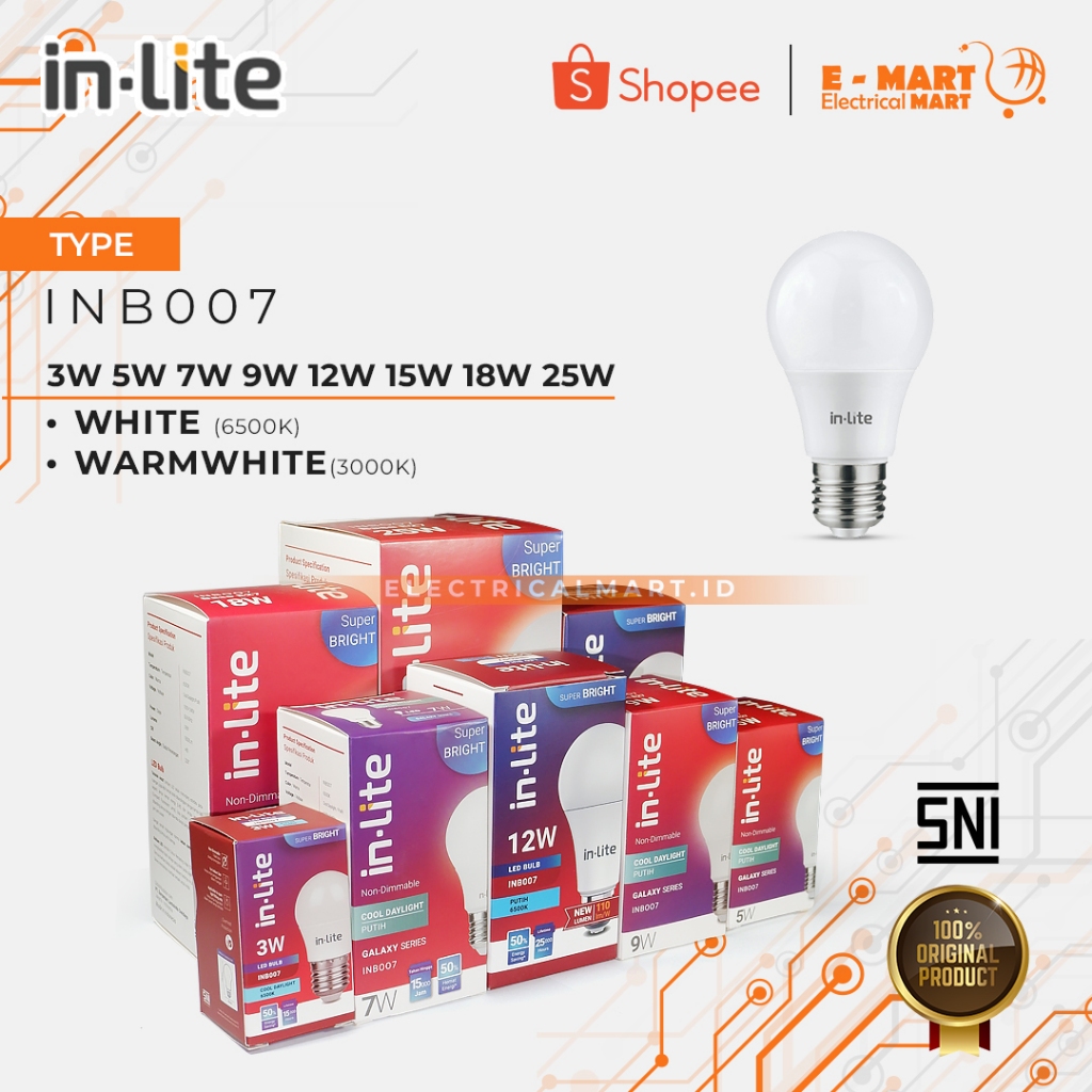 Jual INLITE Led Bulb 9w 12w 4000K Natural Cool White | Shopee Indonesia