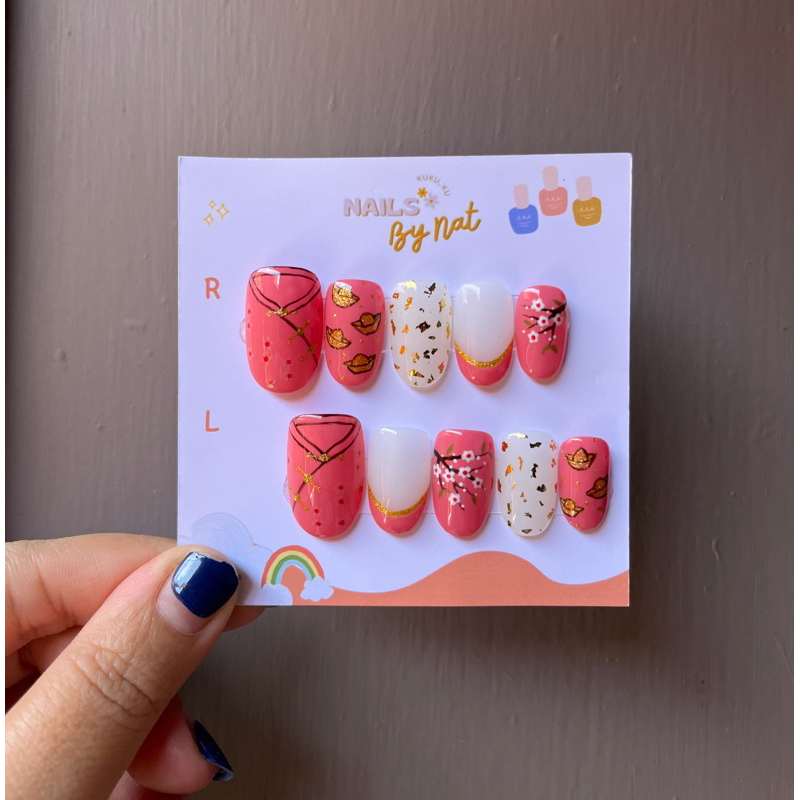 Jual CUSTOM PRESS ON NAILS CNY PINK (INCLUDE TOOLS+LEM) | Shopee Indonesia