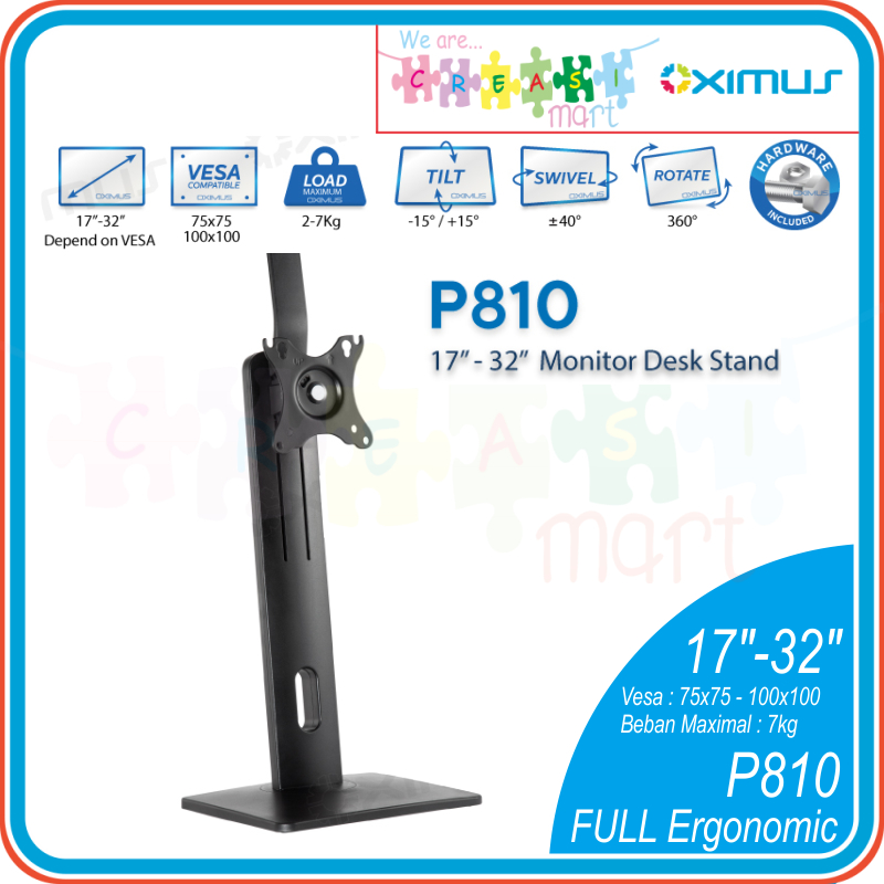 Jual Oximus P810 Bracket Monitor Meja FULL ERGONOMIC 17"-32" bisa Naik Turun Desk Stand TV/LCD ...