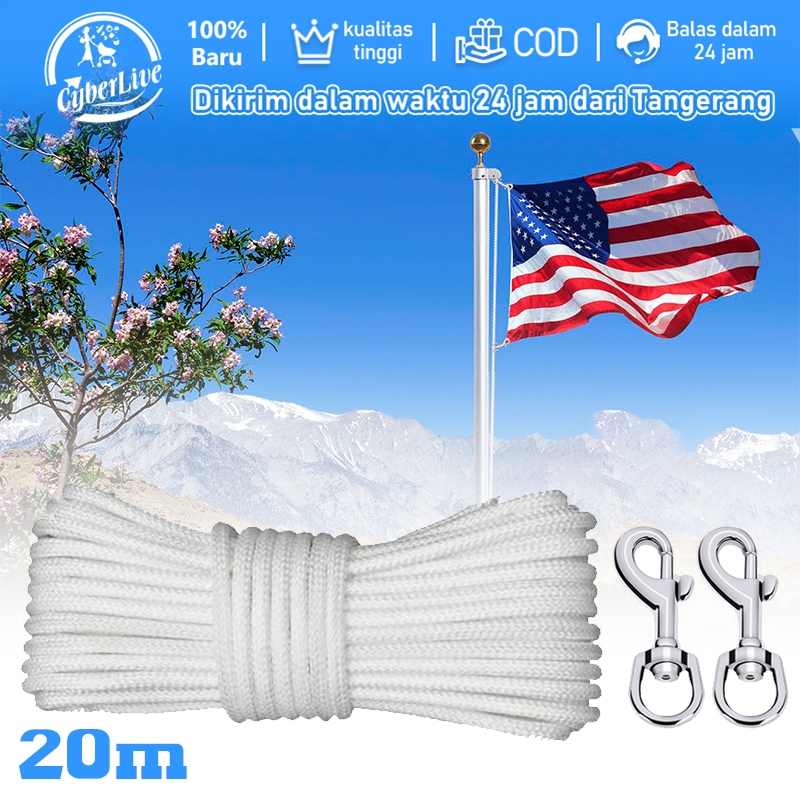 Jual 20 Meter Tiang Bendera 8mm Tali Bendera Bonus 2 Cantelan | Shopee ...