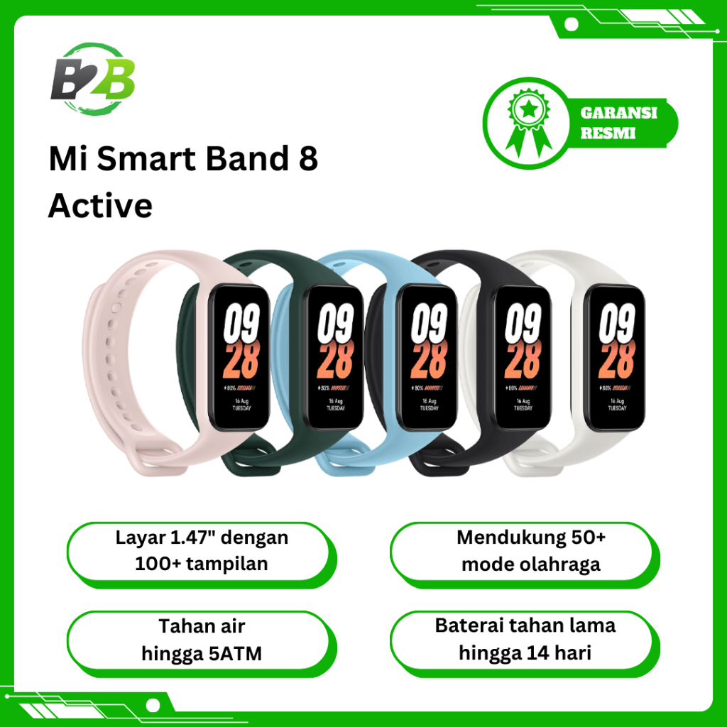 Jual Xiaomi Mi Band 8 Active Layar TFT 1.47" SpO2 50+ Sport Mode 5ATM Water Resistant Baterai ...