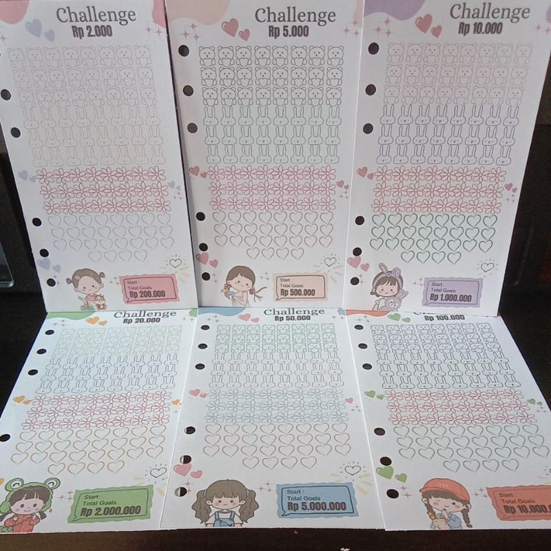 Jual Kertas Saving Challenge Binder A6 Karakter (isi 6pcs) | Shopee Indonesia