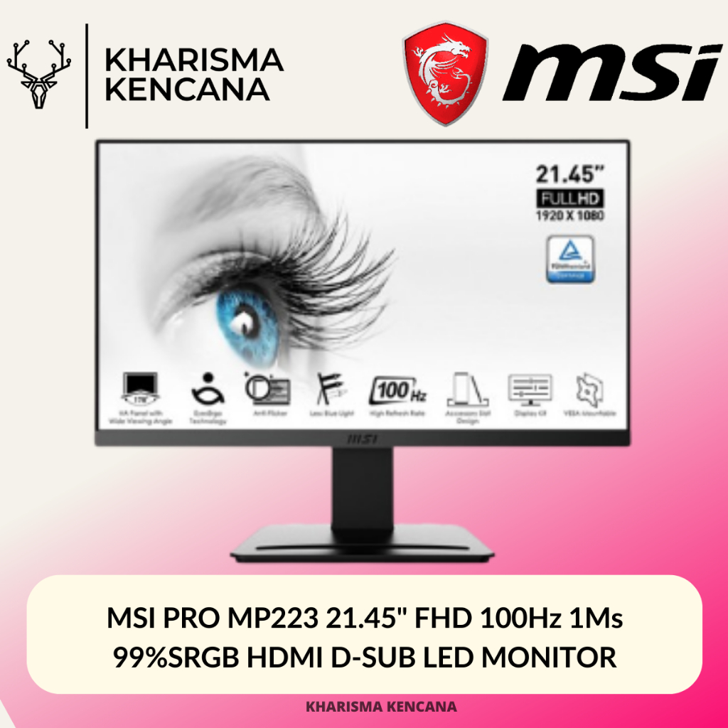Jual MSI PRO MP223 21.45" FHD 100Hz 1Ms 99%SRGB HDMI D-SUB LED MONITOR ...