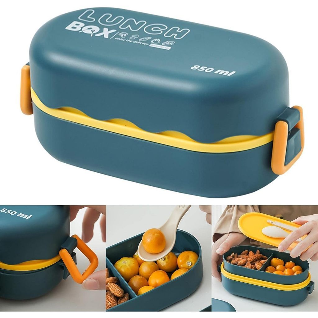 Jual LUNCH BOX BENTO 850 ML KOTAK BEKAL LAPISAN GANDA 2 SEKAT FREE ...