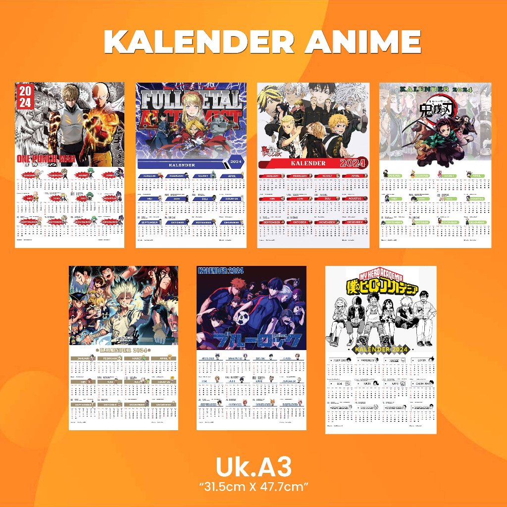 Jual Kalender Dinding Anime Ukuran A3+ Edisi 2 I Cetak Kalender 2024 ...