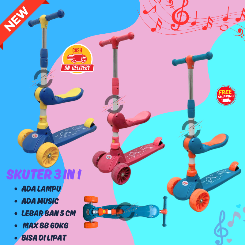 Jual Skuter Otoped Musik Bangku Lampu Roda 3 / Skuter 2 in 1 / Skuter ...