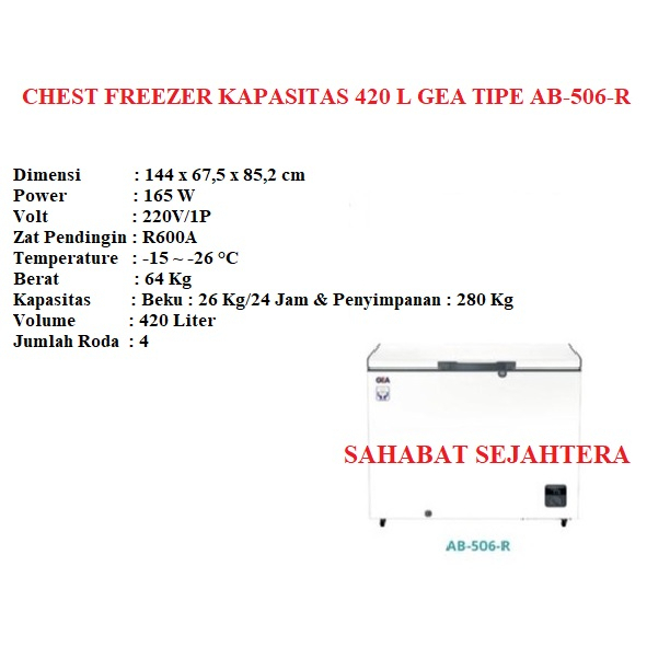 Jual Berat Sebenarnya Chest Freezer Kapasitas 420 Liter GEA Tipe AB-506-R / AB 506 R / AB506R ...