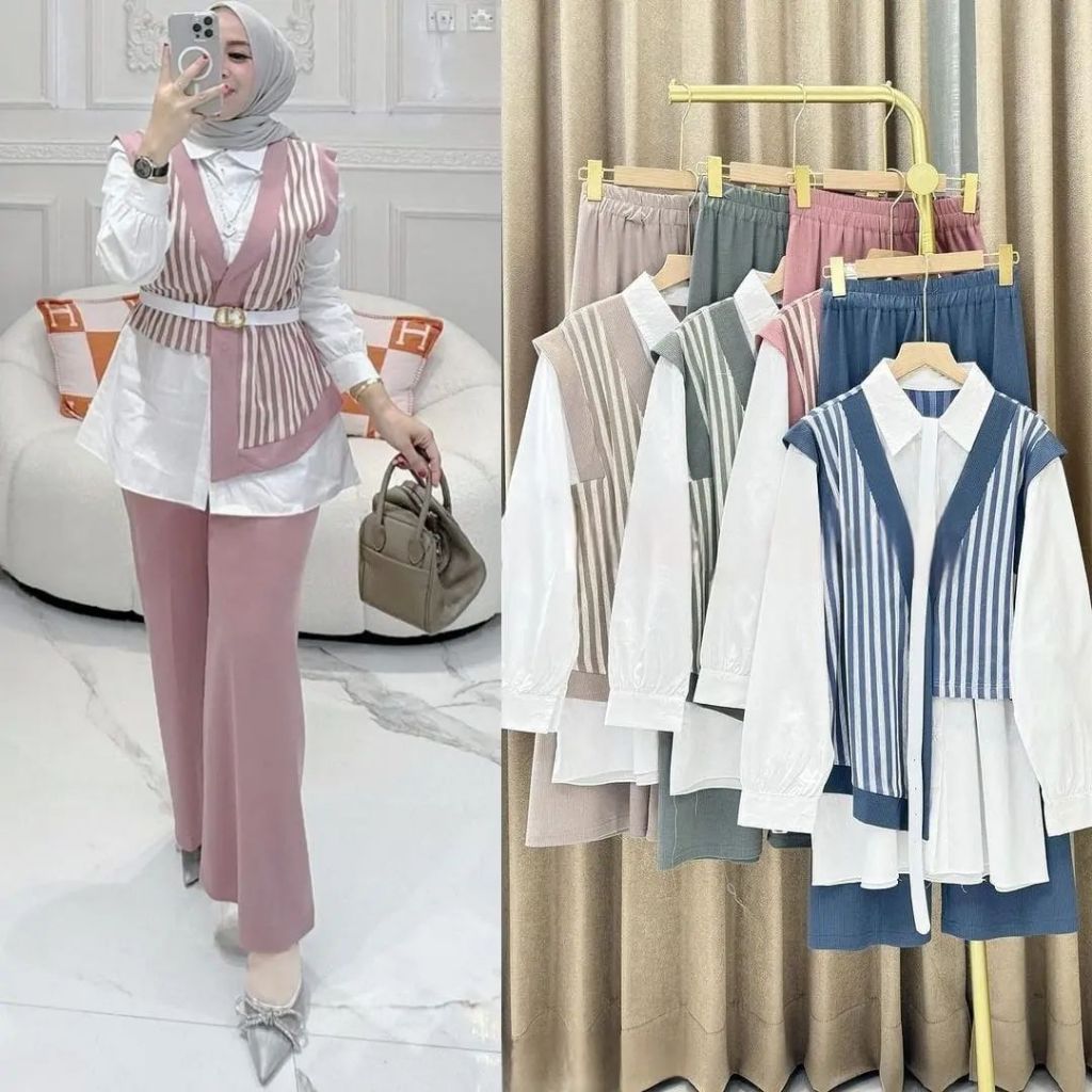 Jual Dena One Set Set Wanita Model Kekinian Atasan + Celana Baju One Set Wanita Mewah Bahan ...