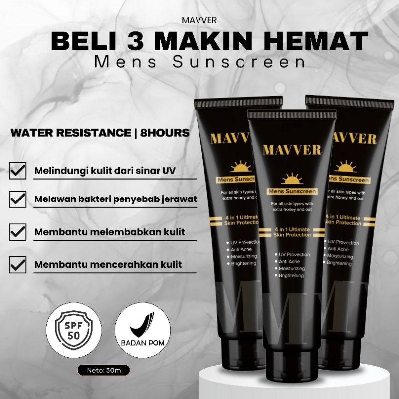 Jual Mavver Sunscreen Bundling 3pcs khusus cowok spf 50 texture ringan ...