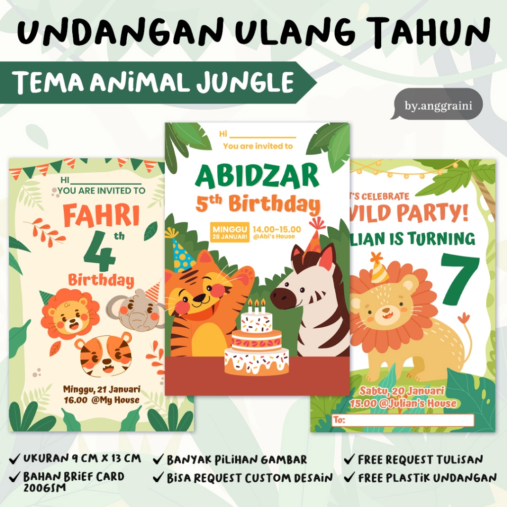 Jual Undangan Ulang Tahun - Animal Safari Jungle Custom Hewan ...