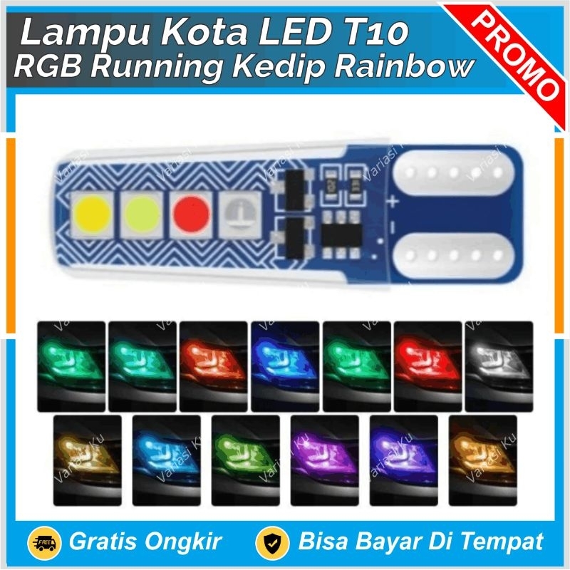 Jual LAMPU SENJA LED KOTA RGB WARNA WARNI PELANGI T10 TANCAP RAINBOW 8 ...