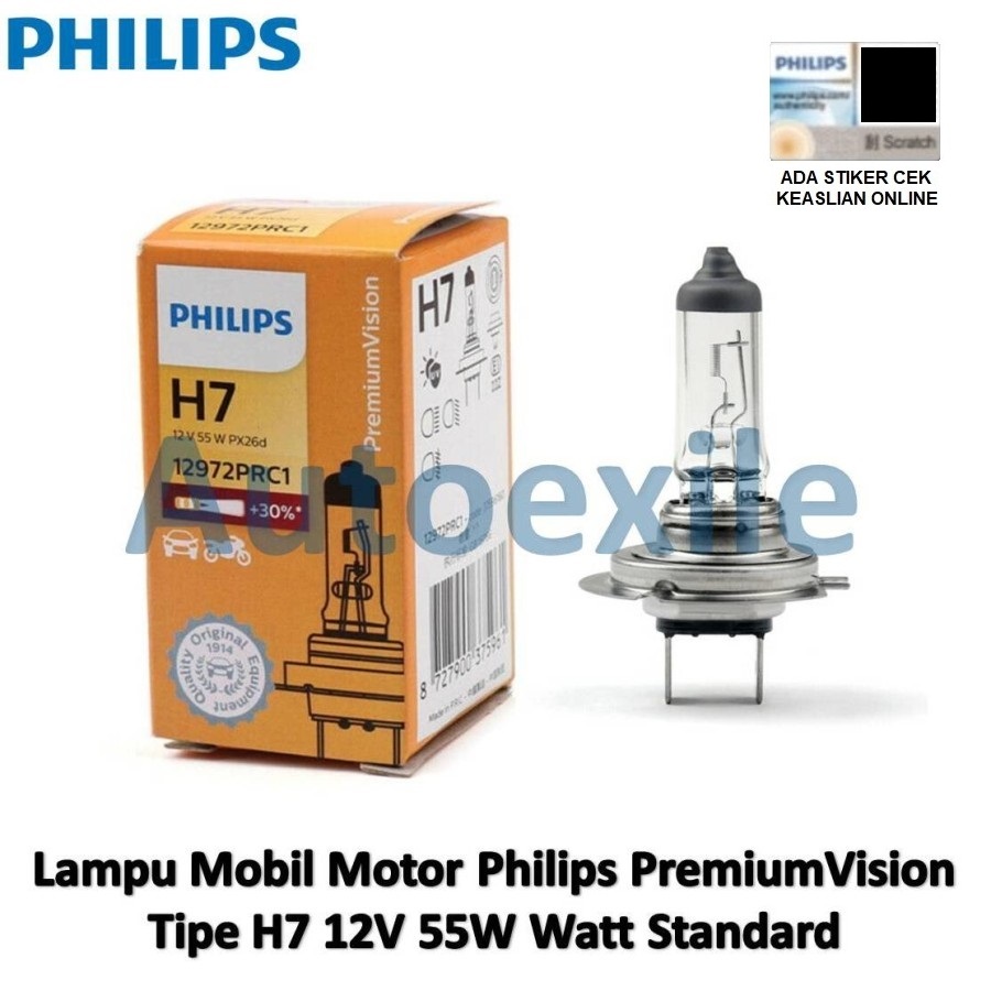 Jual Philips Premium Vision H7 12V 55W 80W 3350K +30% Terang - Lampu ...
