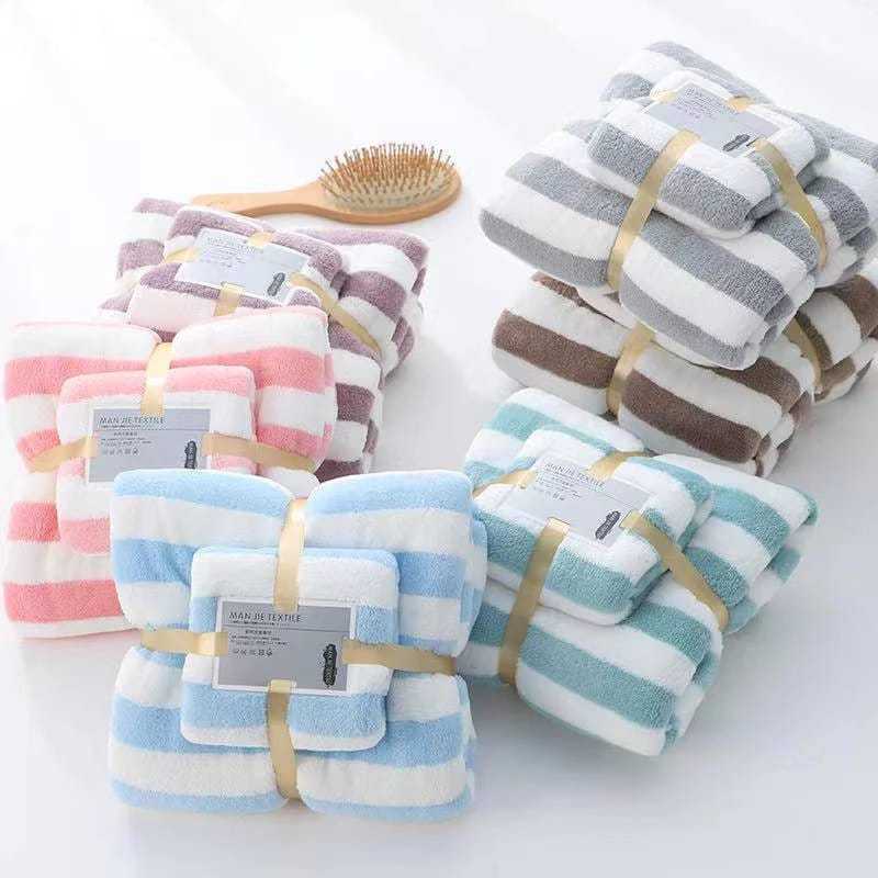 Jual Handuk Mandi Handuk Dewasa Handuk Set Motif Garis UK140X70CM ...
