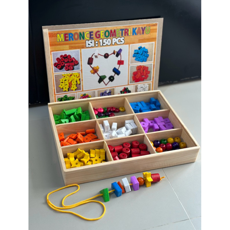 Jual Meronce edukatif kayu bentuk geometri 150pc | Shopee Indonesia