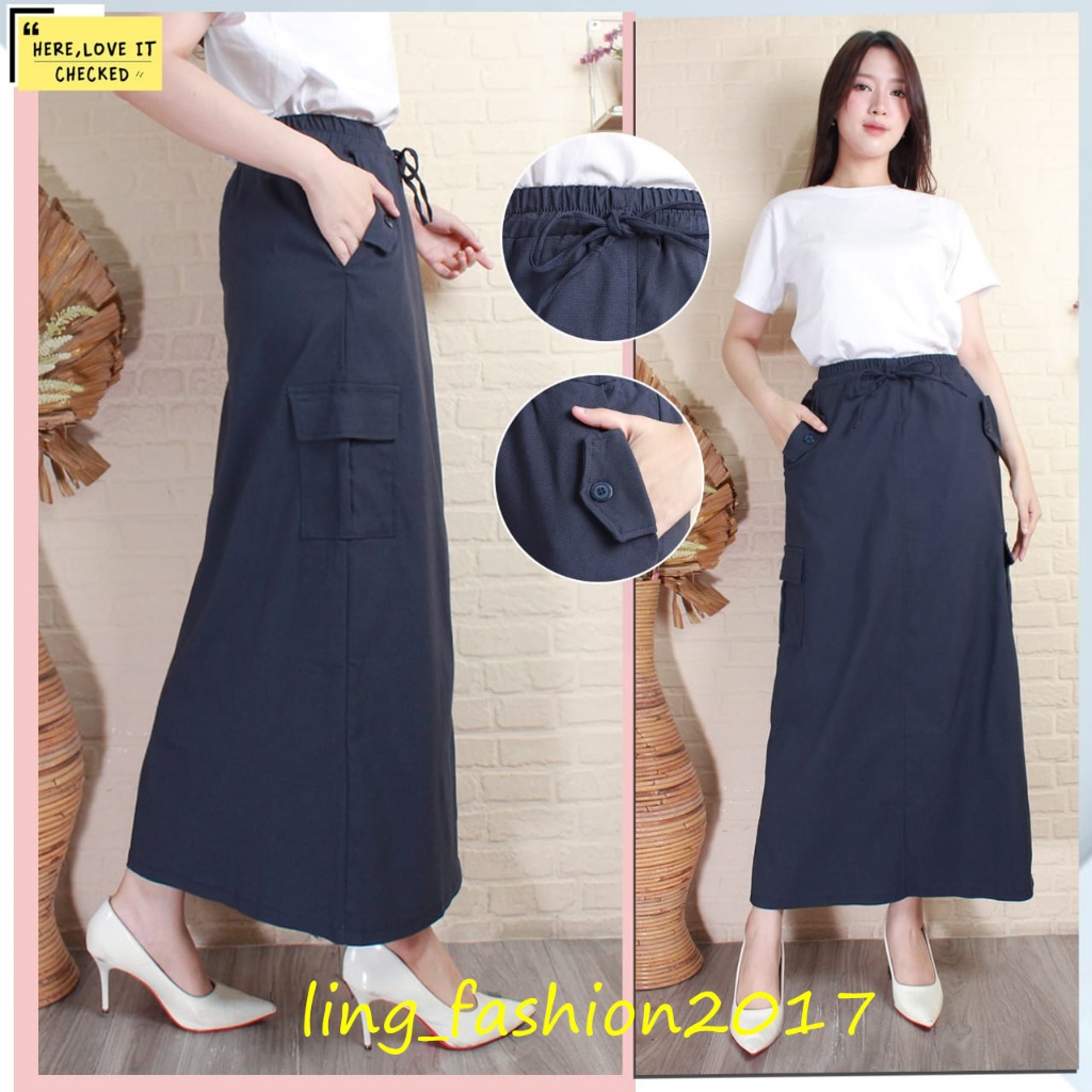 Jual Rok Cargo Wanita Panjang/ Cargo Skirt Wanita Soft Jeans/ Rok Cargo ...