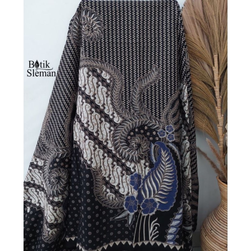 Jual Kain Batik 2.4m Motif Daun Biru Hitam | Shopee Indonesia