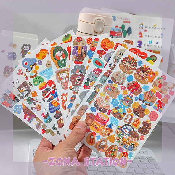 Jual [ZS] 1 Lembar / Sticker Beruang Glitter Decorating Journaling ...