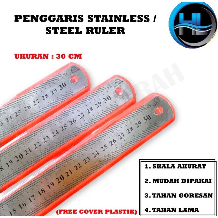 Jual HLS - Penggaris Stainless 30 CM / Penggaris Tukang / Stainless Steel Ruler | Shopee Indonesia