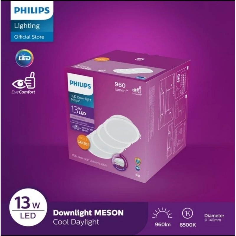 Jual Downlight Philips LED Meson Multipack 13 W 59464 13 watt Beli 3 Gratis 1 | Shopee Indonesia