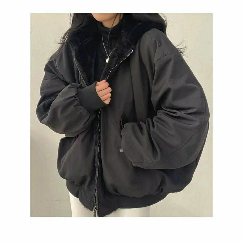 Jual Jaket Wanita Musim Dingin Hoodie Bulu Tebal Terbaru / Jaket Cewek Parasut / Jaket Bulak ...