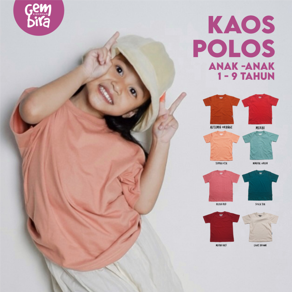 Jual Kaos Anak Laki Laki Perempuan Cowok Cewek Polosan 2 Usia 1 2 3 4 5 6 7 8 9 Tahun Baju Katun ...