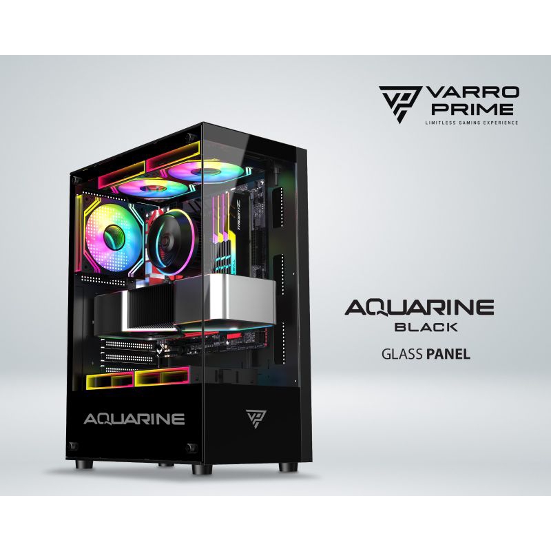 Jual Casing Gaming Varro Aquarine White / Black ATX, mATX Tempered ...