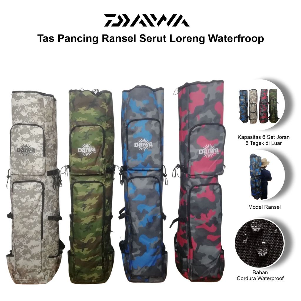 Jual Tas Pancing Jumbo Ransel Serut Bahan Tebal Anti Air Loreng Daiwa ...