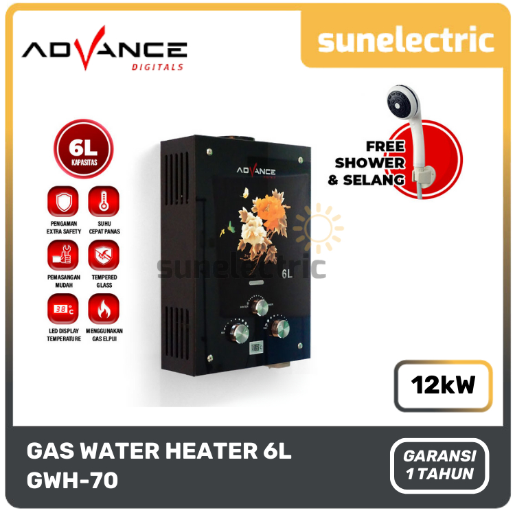 Jual ADVANCE Water Heater Gas 6 Liter GWH-70/GWH70/ 6L Pemanas Air | Shopee Indonesia