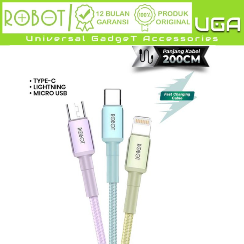 Jual Kabel Charger ROBOT Kabel Data Type C Micro USB Lighting Panjang ...
